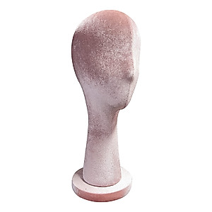 DE-LIANG Female Velvet Head Mannequin Dress Form Silk Fully Pinnable for Hat Wig Jewelry Earring Scarves Display, Clothing Fabric Head Model for Sale, Light Pink 40cm