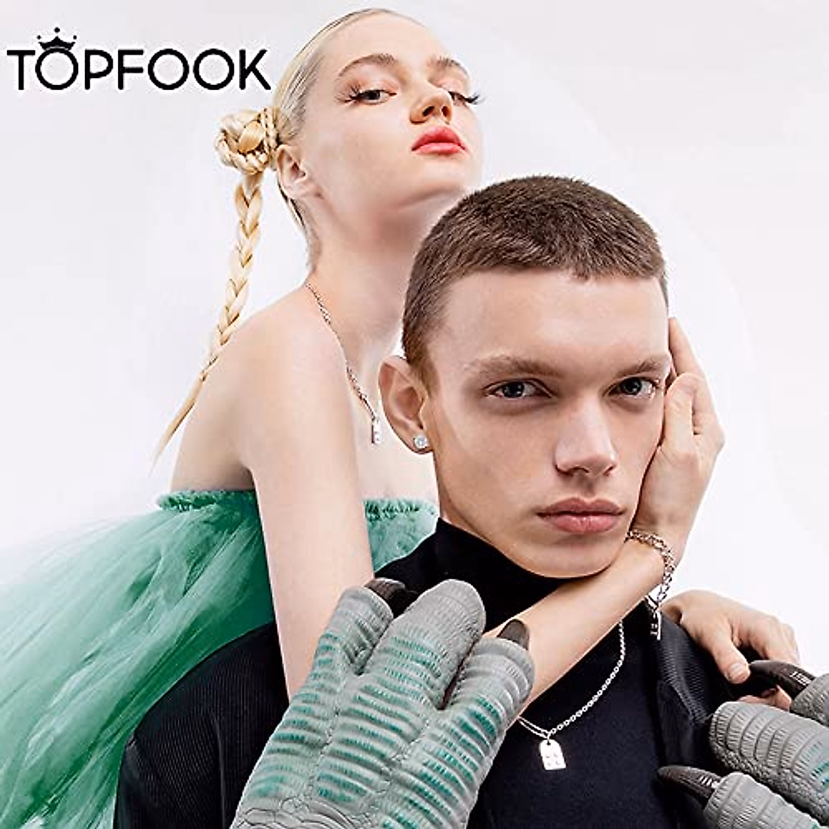 Halo Moissanite Stud Earrings 18K White Gold Plated 925 Sterling Silver Studs for Women Men,Topfook Jewelry Gifts