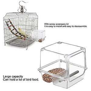 Bird Feeder, Automatic Bird Feeder for Cage Transparent Plastic Bird Seed Feeder Food Container Feeding Station for Canary Cockatiel Finch Parakeet