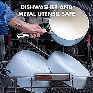 GreenPan Padova Hard Anodized Healthy Ceramic Nonstick, 12" Frying Pan Skillet with Lid and Helper Handle, PFAS-Free, Dishwasher Safe, Light Blue