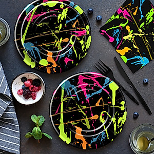 HIPVVILD Neon Party Supplies Tableware, Neon Glow Party Decorations Include Plate, Cup, Napkin, Tablecloth, Cutlery, Straw, Neon Graffiti Glow Theme Birthday Baby Shower Party Decorations | Serve 24