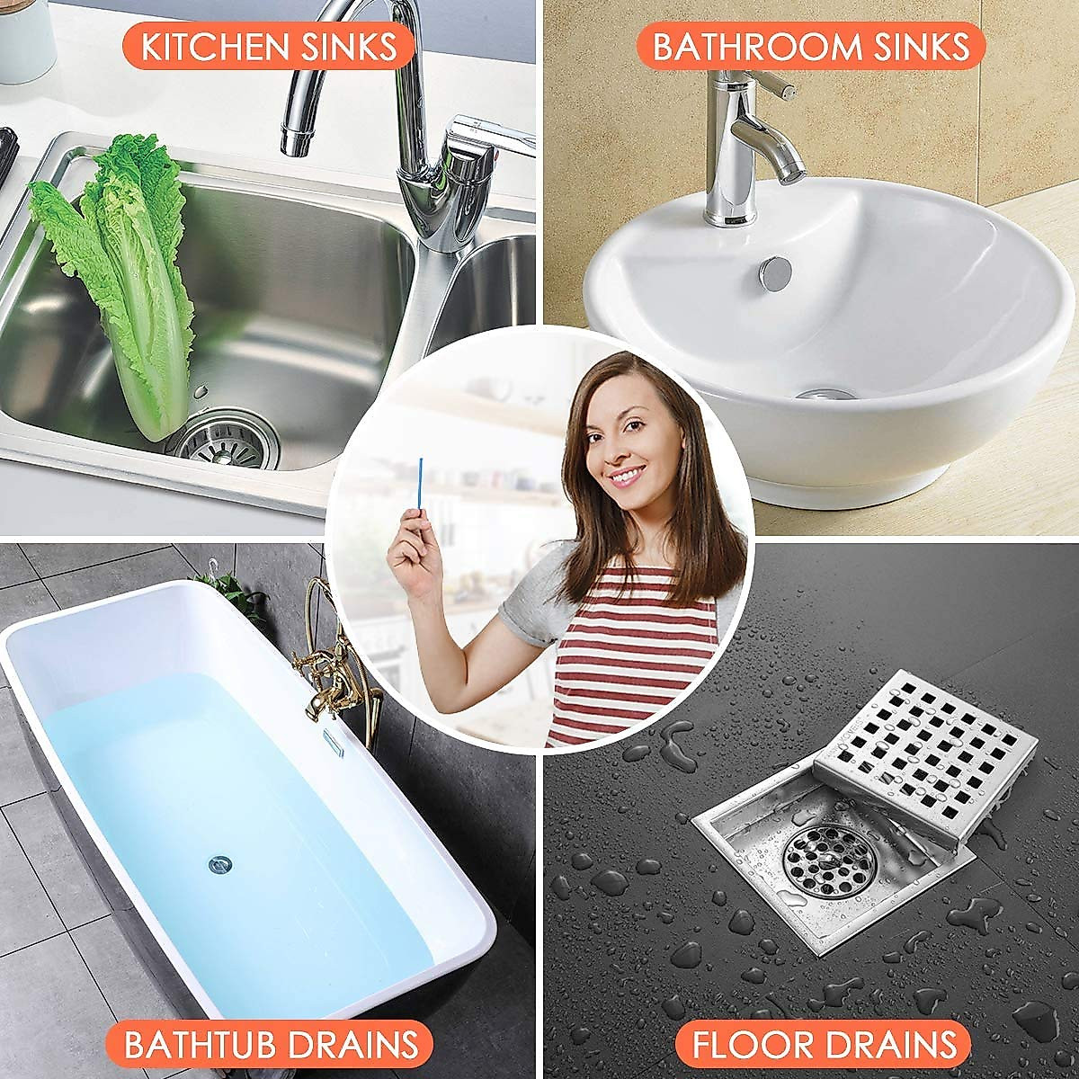 Drain Sticks Drain Stix Drainstix Drain Cleaner Sticks for Drains Drain Cleaner Sticks for Clogs Remover Eliminating Smelly Odor Sink Disposable Drain Stix As Seen On TV