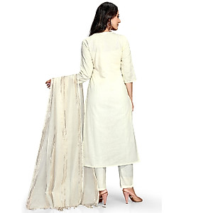 Rajnandini Women's Pure Cambric Cotton Embroidered Kurta Set With Dupatta (JOPLVL214-XXL_Off-White_XXL)