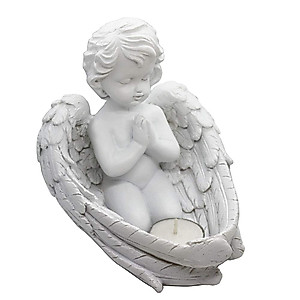 Kneeling Angel Tealight Holder, Prayer Cherub Angel Statue Votive Candle Holders, Home Garden Guardian Decorative Church Wings Angel Sculpture Memorial Statue, Sympathy Gift, White