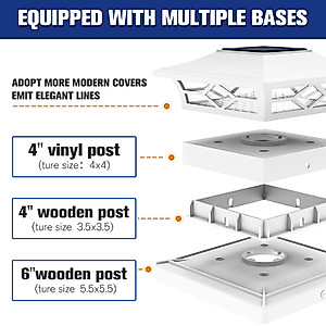 VOLISUN Solar Post Cap Lights: 2 - Pack Outdoor Post Light for White/Black 4x4 Vinyl Fence Deck - Dock 4x4/6x6 Wooden Post 2 Color Modes Waterproof Warm White