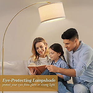 Arc Floor Lamps for Living Room, Gold Modern Floor Lamp, Tall Pole Lamp with Foot Switch, Adjustable Hanging Drum Shade, Over Couch Arched Reading Light for Bedroom, Office, LED Bulb Not Include