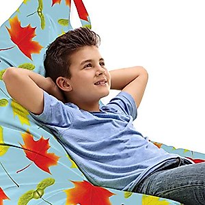 Ambesonne Autumn Lounger Chair Bag, Dry and Fallen Maple Leaves Illustration on Fresh Toned Background Print, High Capacity Storage with Handle Container, Lounger Size, Pale Blue and Yellow