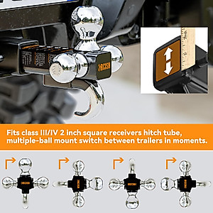 ORCISH Trailer Hitch Tri-Ball Mount with Hook & Pin, Trailer Ball Size 1-7/8", 2" and 2-5/16", Fit 2 Inch Hitch Receiver, 2/3 in 1 Ball Truck Hitch, Tow Hitch