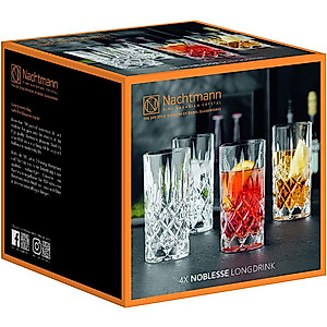 Nachtmann Noblesse Collection Long Drink Glasses | Set of 4 cocktail Cups | Made of Crystal Glass | 6-Inch Highball Glasses for Cocktails, Juice and other Mixed Drinks | 13-Ounces