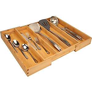 Kohtla Bamboo Kitchen Drawer Organizer Large Utensil Organizer Silverware and Cutlery Holder Tray with Divider Expendable Flatware Tray