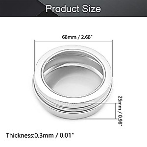 Heyiarbeit 6 Pack 2 OZ Tin Cans Screw Top Round Aluminum Cans Screw Lid Containers with Clear Window for Store Spices, Candies, Tea or Gift Giving