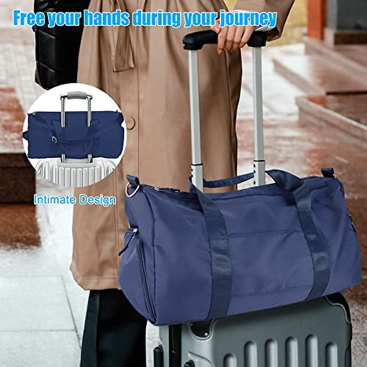 Weekender Bag Gym Bag Small for Men Women, UOIXPUHUO Waterproof Duffel Bag with Luggage Sleeve and Shoes Compartment, Lightweight Overnight Bag Workout Bag for Travel Sport (Blue)