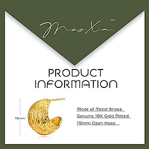 MRSXIA Hoop Earrings for Women Gold Chunky Dome Textured Half Open C-shape Stud 18K Gold Filled Small Simple Delicate Hypoallergenic Illusion Ear Jewelry