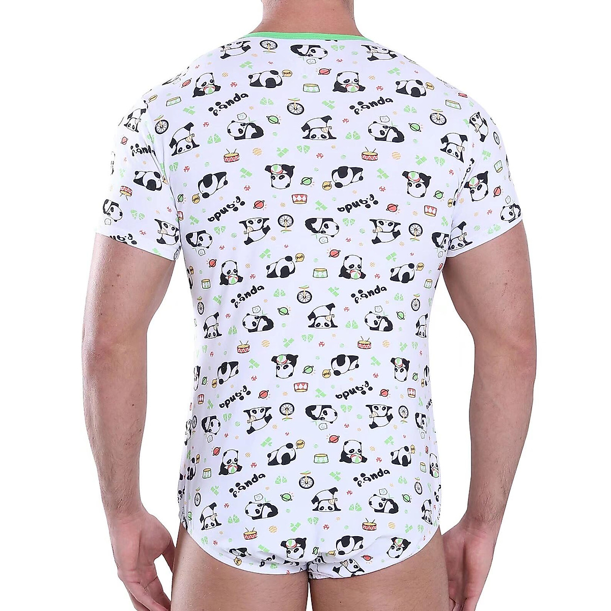 Landofgenie Men Short Sleeve Bodysuit Pajama Panda Print Bodysuit One Piece Pajamas Rompers Basic Onesie 3XL