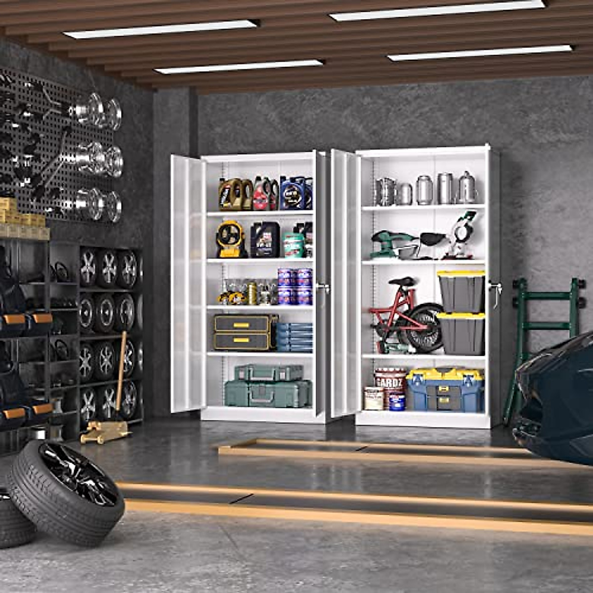 Atripark Metal Storage Cabinet with Lock, 72" Lockable Garage Tool Cabinet with Doors and Shelves, Tall Steel Cabinet for Garage, 72" Heavy-Duty File Cabinet for Home Office, Gym, School