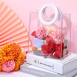 10 Pcs Clear PVC Gift Bags, Transparent PVC Handbag, Heavy Duty Reusable Gift Bags with Handles Clear Plastic Gift Bags Gift Wrap Bags for Bridal Baby Shower Wedding Shopping Bags, 8 x 7 x 4 Inch