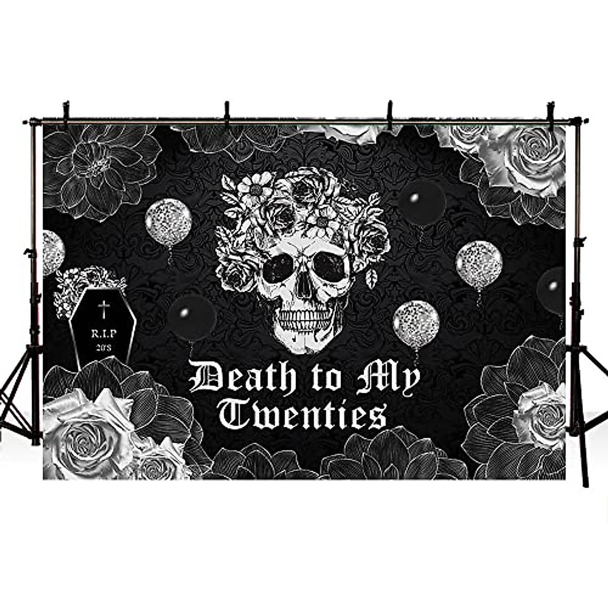 Sendy 7x5ft Death to My Twenties Backdrop for Thirties Birthday Party Decorations RIP 20s Funeral Youth Banner Gothic Skull Tombstone Black Photography Background Photo Booth Studio Props