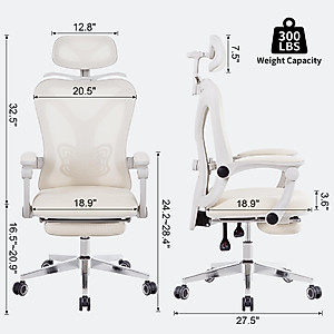 Hramk Ergonomic Office Chair with Footrest, Mesh Home Office Desk Chair with Adjustable Lumbar Support and Headrest, Comfortable Gaming Computer Chair for Study Work
