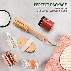 LAYUKI Body Brush for Dry or Wet Brushing and 2-Sided Foot File Scrubber Set, Body Scrubber for Bath or Shower, Exfoliating Skin, Cellulite Treatment, Foot File Scrubber with Pumice Stone