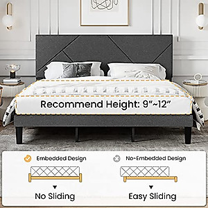 SHA CERLIN King Size Upholstered Bed Frame with Geometric Headboard, Heavy-Duty Platform Bed Frame with Wood Slats Support, Mattress Foundation, No Box Spring Needed, Easy Assembly, Dark Grey