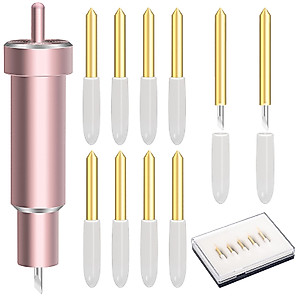 1+10P Premium Fine Point Blade with Housing, Luxiv Fine Point Blade for Cricut Explore Air 1/2/3, 10P Replacement Blade for Cricut Maker, Maker 3 with Housing for Cutting Film, Vinyl, Sticker (Gold)
