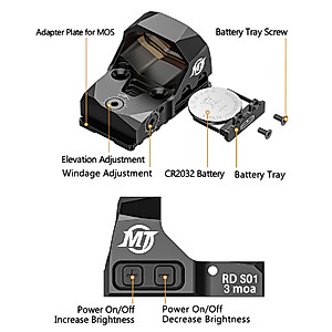 MidTen S01 Shake Motion Awake Red Dot Sight for RMR, Adapter for GL MOS & Picatinny Included, 3 MOA Pistol Scope Optics Sight for Full Size Handgun, 28mm Large Aspheric Lens 1500G Shockproof