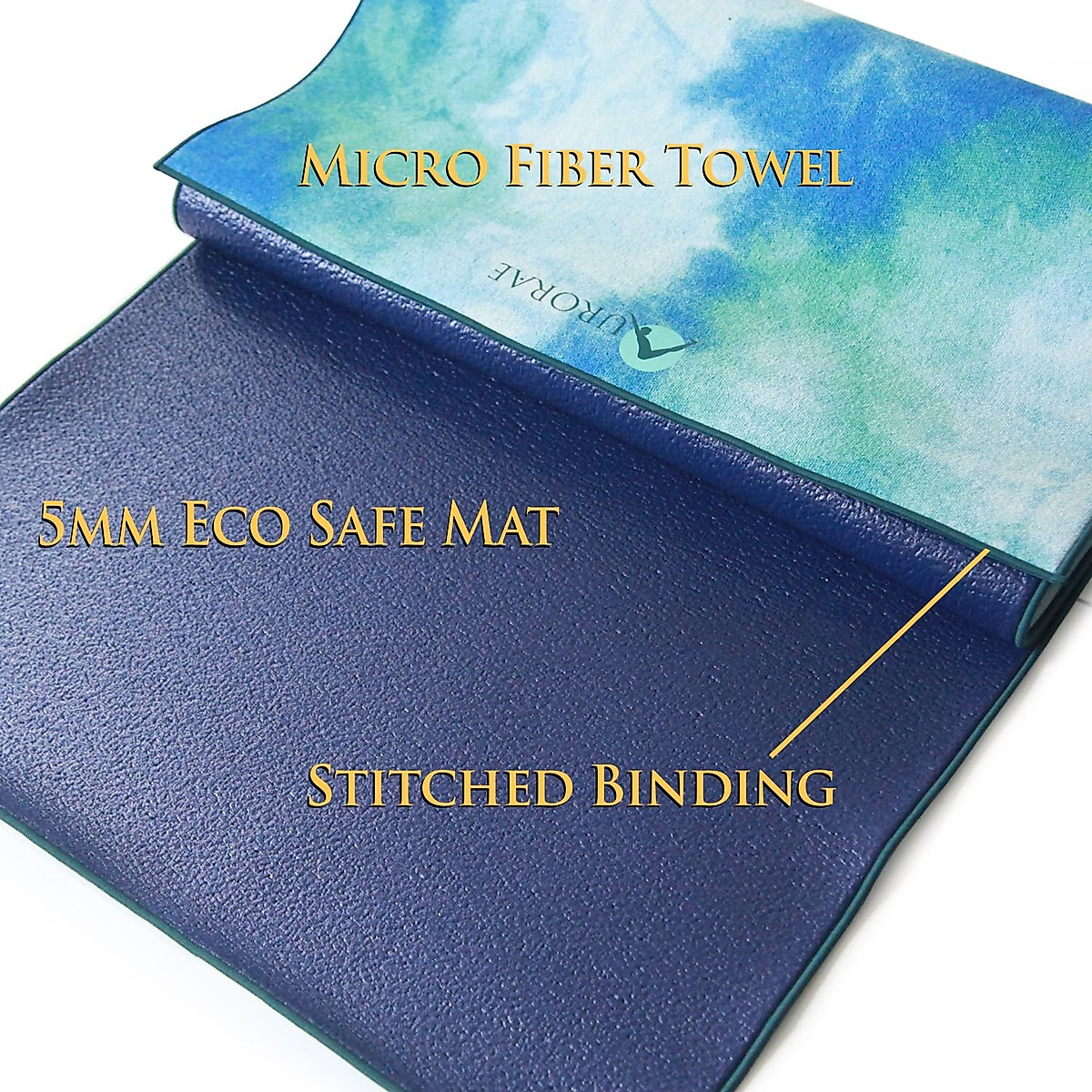 AURORAE Synergy 2in1 Hot Yoga Mat with integrated Non Slip Microfiber Towel. No Slipping No Bunching/Odor Patent Protected, Machine Washable