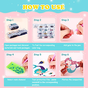 Zonon Mermaid Diamond Painting Kits Arts and Crafts for Kids 5D Diamond Painting Stickers for Kids Boys Girls Toddler Ages 4-6 6-8 8-12