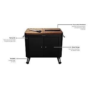 Everdure Indoor/Outdoor Furniture Cover for Mobile Prep Kitchen, Long Cover with Drawstring Closure, Waterproof Lining and 4 Season Outdoor Kitchen Island Protection, Black, 40.55”L x 22.2”W x 33.5”H