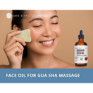 Kate Blanc Cosmetics Rosehip Oil for Face & Skin (1oz, Organic, Pure, Cold Pressed) Rosehip Seed Face Oil for Facial & Gua Sha Massage