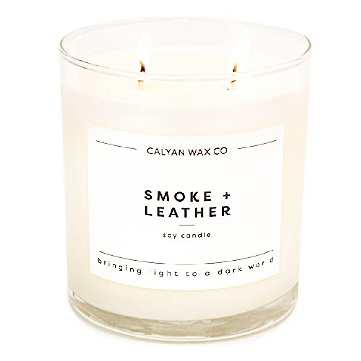 Calyan Wax Scented Candle Smoke & Leather Candle for The Home Scented with Spiced Leather, Soy Wax Aromatherapy Candle in Glass Jar with 37 Hour Burn Time, Non Toxic Scented Candles Gifts