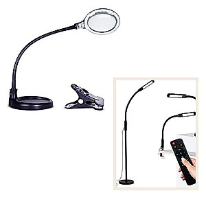 Brightech LightView Pro Flex 2 in 1 Magnifying Desk Lamp, 2.25 + Brightech Vista 3-in-1 Desk Lamp for Living Rooms, LED Floor Lamp, Tall Lamp with Remote Control, Work Light for Documents, Standing La