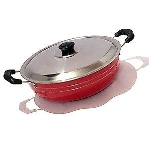 YADNESH Kadai Nonstick Kadhai All Purpose Pan Non-Stick Aluminium Kadai Deep Karahi with Stainless Steel Lid 2 litres Free Scrubber and Paddle