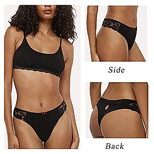 LEVAO Cotton Thongs for Women, Sexy Lace Trim G String Panties Soft Underwear Pack of 3,M