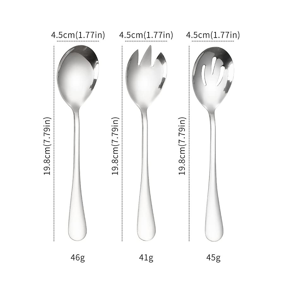 ARFUKA Salad Servers Stainless Steel Salad Serving Set Salad Spoon and Fork Set Kitchen Cooking Utensil Cutlery Gifts Silver, Set of 6