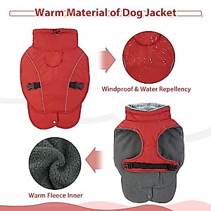 DENTRUN Dog Cold Weather Coats Winter Warm Dog Coat Windproof Cozy Dog Jacket Thick Fleece Vest Water Repellent Apparel with Harness/Leash Hole & Reflective for Outdoor Small Medium Large Dogs