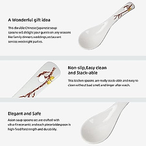 6 Pieces Japanese Retro Ceramics Soup Spoons Japanese Style Rice Spoon Flatware Asian Chinese Serving Spoons Appetizers Tableware Meal Partner for Salad Ramen Noodles Wonton