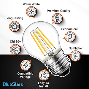 BlueStars G45 E26 Edison LED Filament Globe Bulb 120V 5W (60 Watt Equivalent), 2700K Warm White 550lm Non-Dimmable for Home Decoration, Pendant, Antique Light Fixtures, 6 Packs