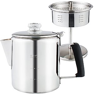 APOXCON Multi Use Coffee Percolator with Heat Resistant Glass Knob & Antiflaming Silica Handle Stainless Steel Coffee Maker Using On any Stovetop Induction Stove Electric Stove Campfire Stove 6 Cup