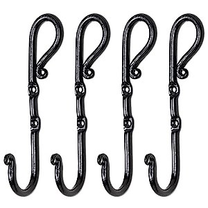 Hell Blues HB 4-Pack Vintage Single Hook Decorative Wrought Iron Wall Mounted Hooks, Farmhouse Decor Wall Hook for Coats, Bags, Hats, Towels and More [7.5" inch]