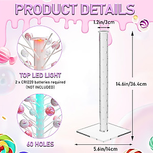VREASK Acrylic Cake Pop Stand with Led Light, 60 Hole Lollipop Holder Display, Clear White Tower Tree Sucker Sticks Rack for Dessert Table, Birthday Party ,Wedding Parties,Candy Bar