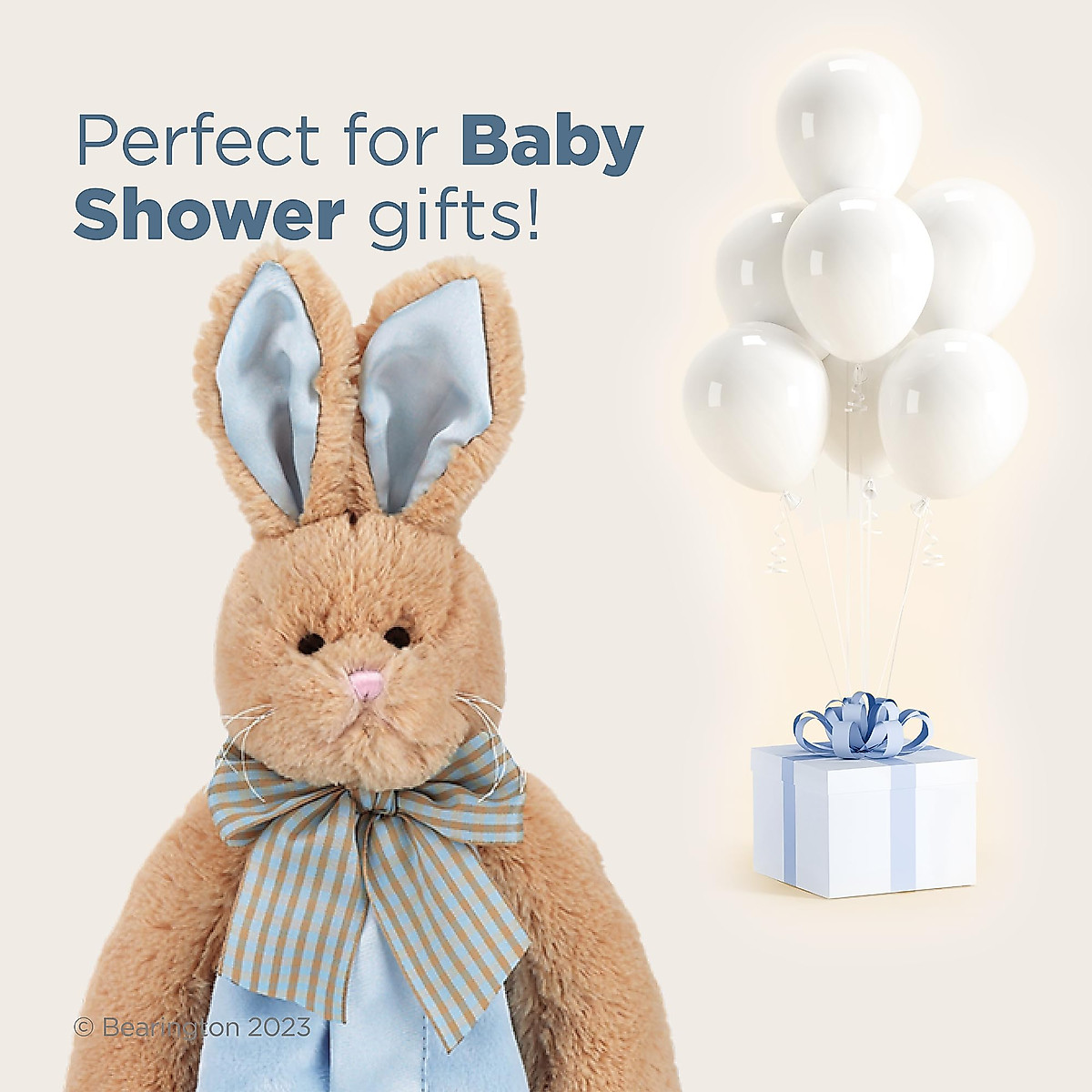 Bearington Baby Bunny Tail Snuggler, 15 Inch Blue Rabbit Plush Stuffed Animal Security Blanket Lovey for Babies