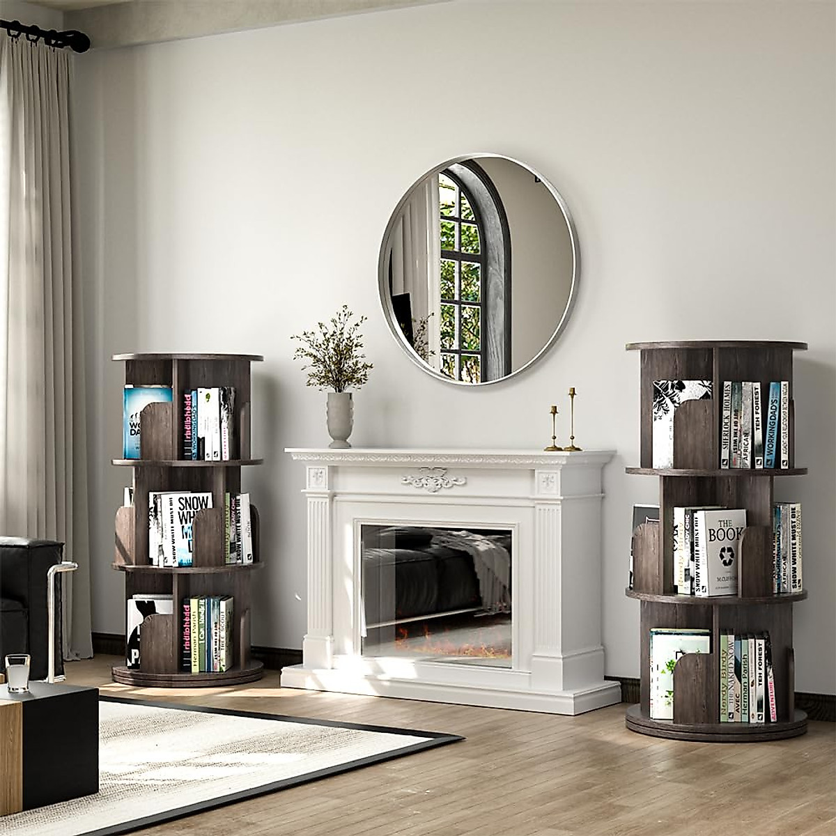 Nidouillet Rotating Bookshelf, 3 Tier Revolving Bookcase 360 Display Round Bookshelf Narrow Swivel Corner Book Shelf Standing Bookcase for Adult Bedroom, Living Room