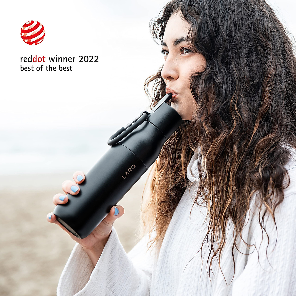 LARQ Bottle Filtered - Insulated Stainless Steel Water Bottle BPA Free with Nano Zero Technology and Long-Lasting Filters, Obsidian Black, 17oz