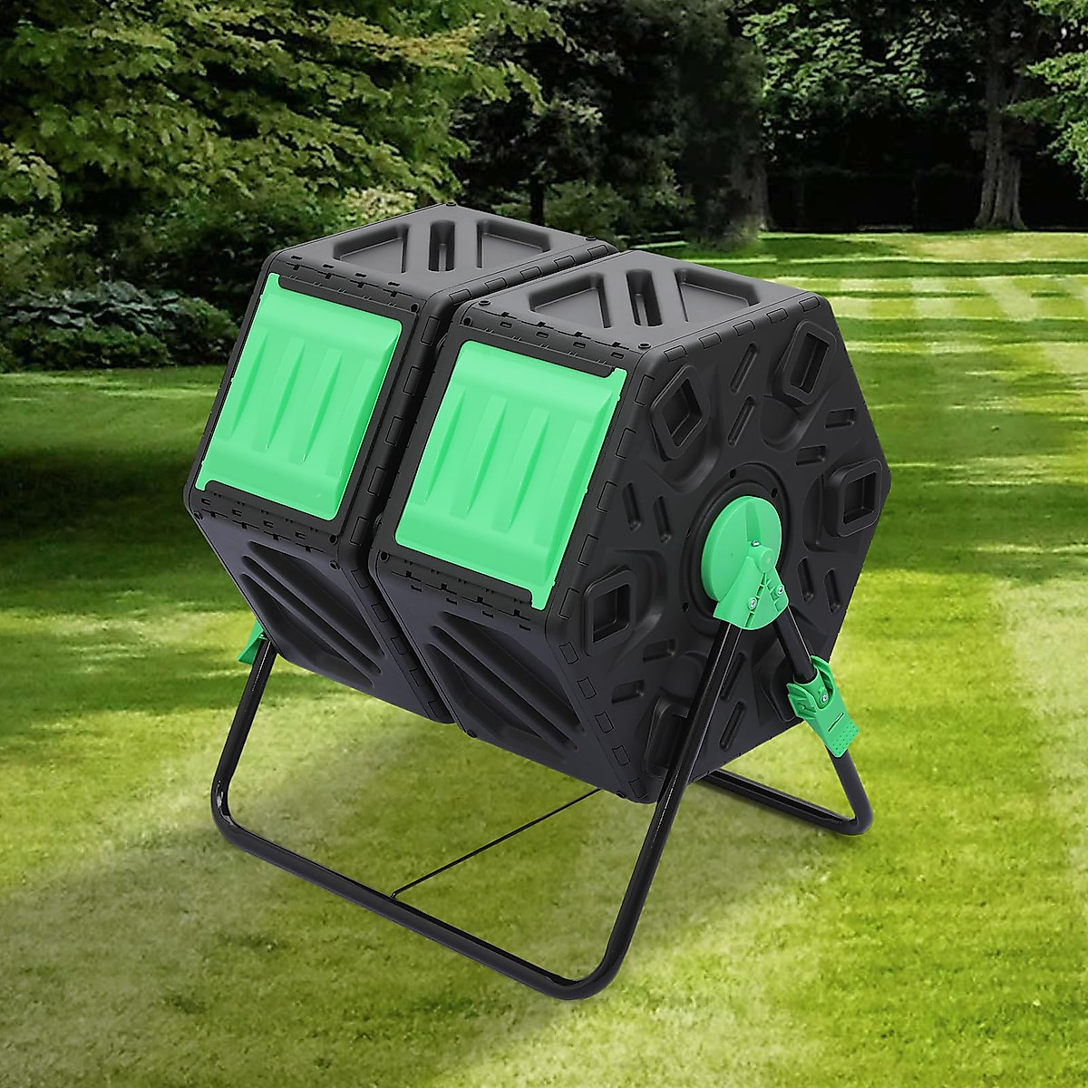 Magshion 2 x 17 Gal Dual Chamber Compost Tumbler from BPA Free Material, Outdoor All-Season Fast-Working High Volume Composter Tumbling Bin, Sliding Doors