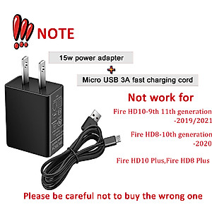15W Fast Charger,10Ft Extra Long Micro USB Cable for Charging Fire HD 7 8 10(1st-8th Generation 2010-2018) Kindle Fire HD HDX 7''8.9''9.7'' Kindle E-Reader Oasis Paperwhite