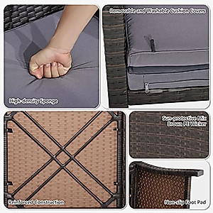 Tangkula 5 Pieces Wicker Patio Furniture Set, Patiojoy Conversation Chair and Ottoman Set with Single-Door Storage Coffee Table and Cushions, Outdoor Lounge Chair Chat Set, Space-Saving (Grey)