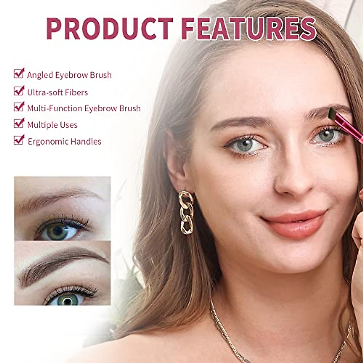 Monirsen 2Pcs Anjoize Eyebrow Pen, Home Eyebrow Care Kit 4D Laminated, Anjoize Eyebrow Brush, 4D Hair Stroke Brow Stamp Brush, EELHOE Eyebrow Brush, Multi Function Ultra-thin Makeup Brush