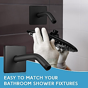 Lounsweer 3.5 Inch Shower Arm and Flange Wall Mount Replacement Shower Head Extension Extender Pipe Arm with 6 Inches Shower Head for Fixed Shower Head (Black)