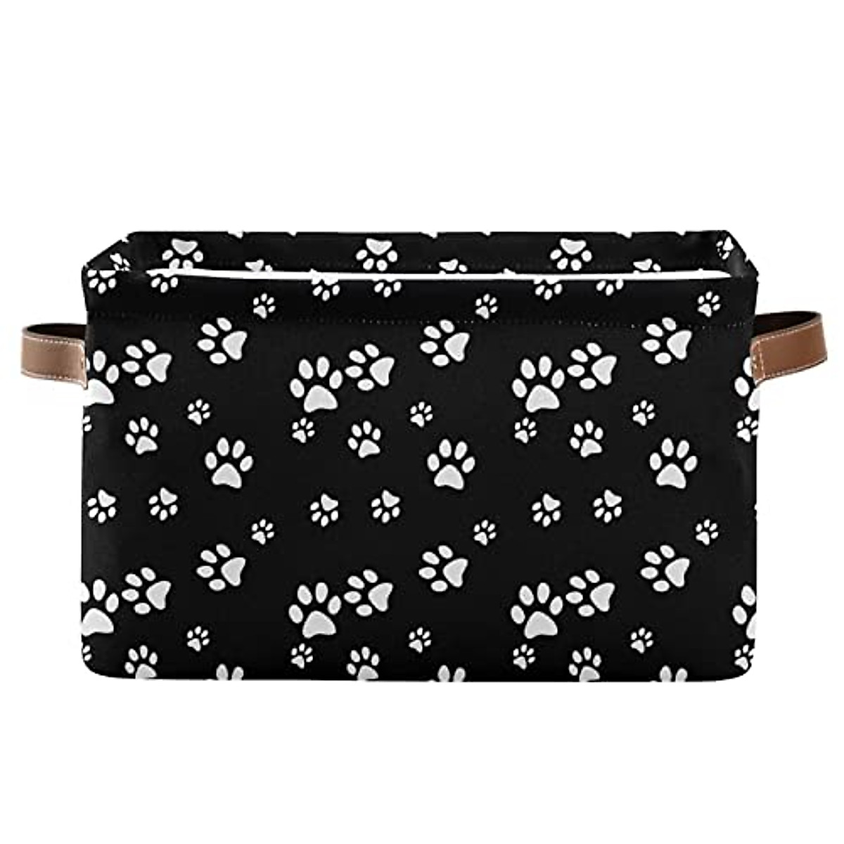 ALAZA Cute Dog Paw Print Black White Large Storage Basket with Handles Foldable Decorative 1 Pack Storage Bin Box for Organizing Living Room Shelves Office Closet Clothes